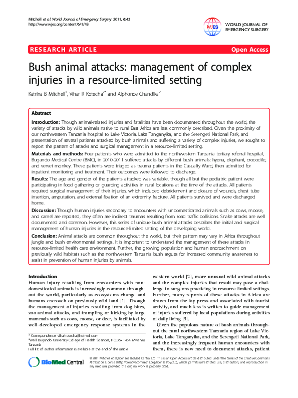 (PDF) Bush animal attacks: management of complex injuries in a resource ...