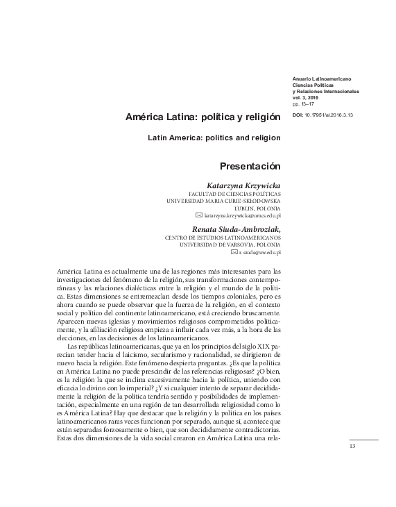 (PDF) América Latina: política y religión