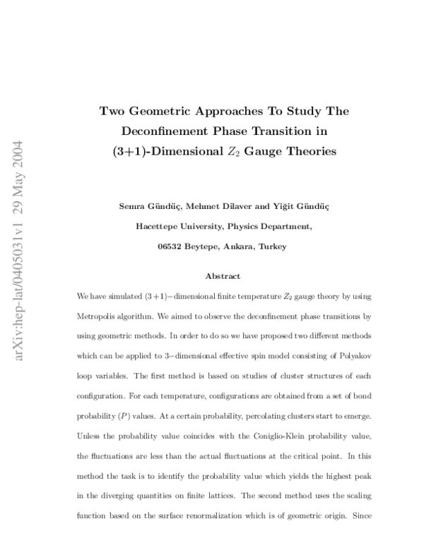 (PDF) Two Geometric Approaches to Study the Deconfinement Phase Transition in (3+1)-DIMENSIONAL ...