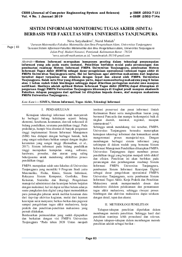 (PDF) Sistem Informasi Monitoring Tugas Akhir (SIMTA) Berbasis Web ...