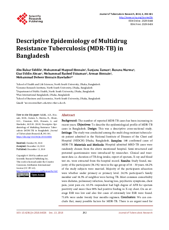 (PDF) Descriptive Epidemiology of Multidrug Resistance Tuberculosis (MDR-TB) in Bangladesh