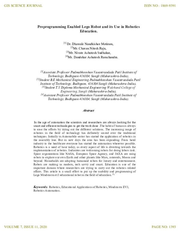 (PDF) Preprogramming Enabled Lego Robot and its Use in Robotics Education