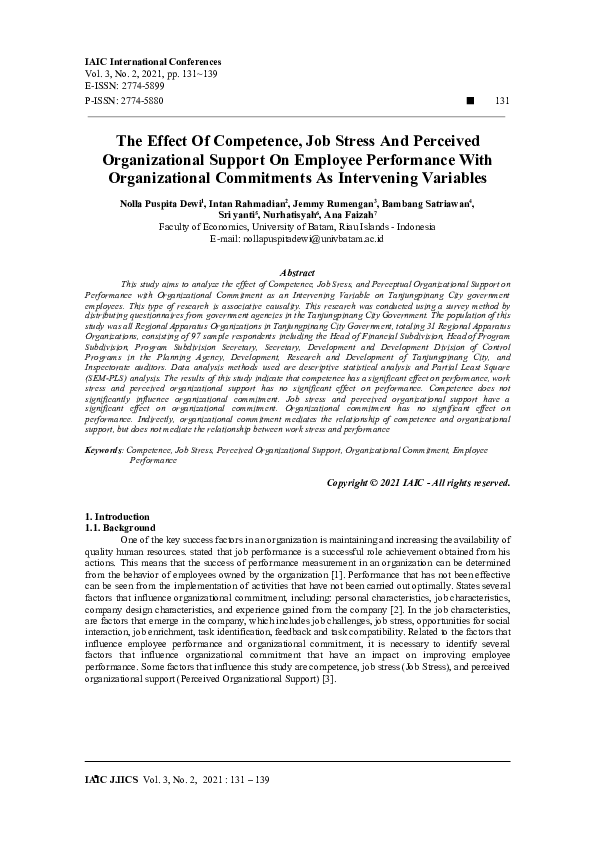 (PDF) The Effect Of Competence, Job Stress And Perceived Organizational ...
