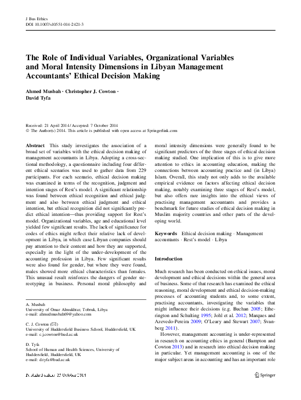 (PDF) The Role of Individual Variables, Organizational Variables, and ...