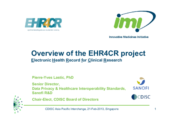 (PDF) Overview of the EHR4CR project (Electronic Health Record for Clinical Research)