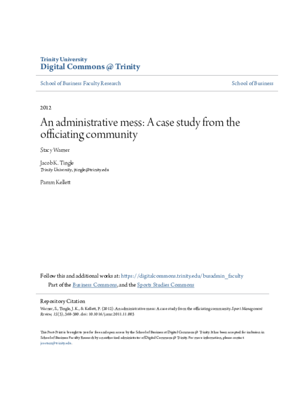 (PDF) An administrative mess: A case study from the officiating community