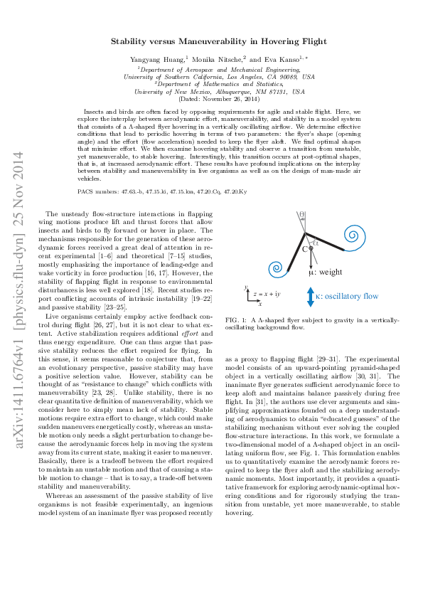 (PDF) Stability versus maneuverability in hovering flight