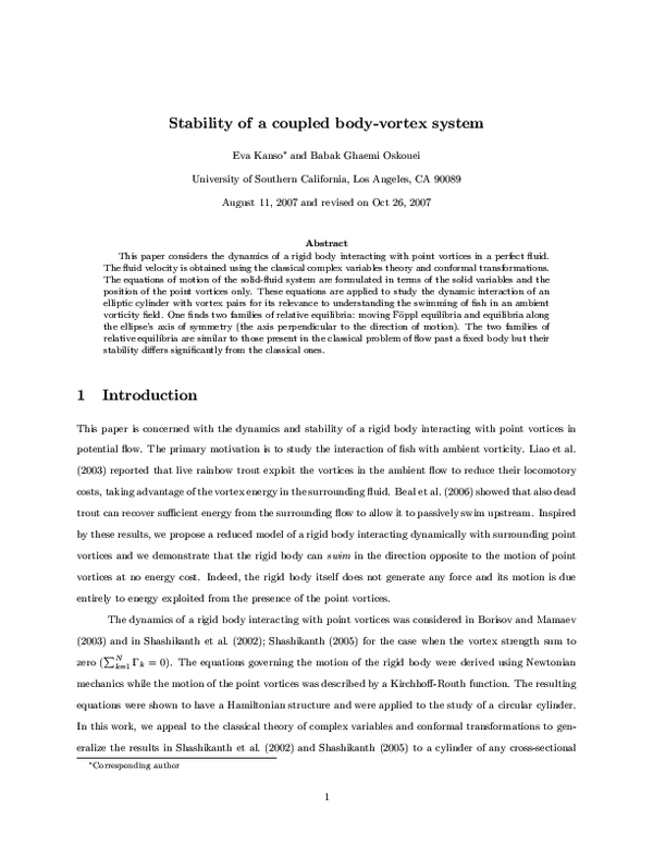 (PDF) Stability of a coupled body–vortex system