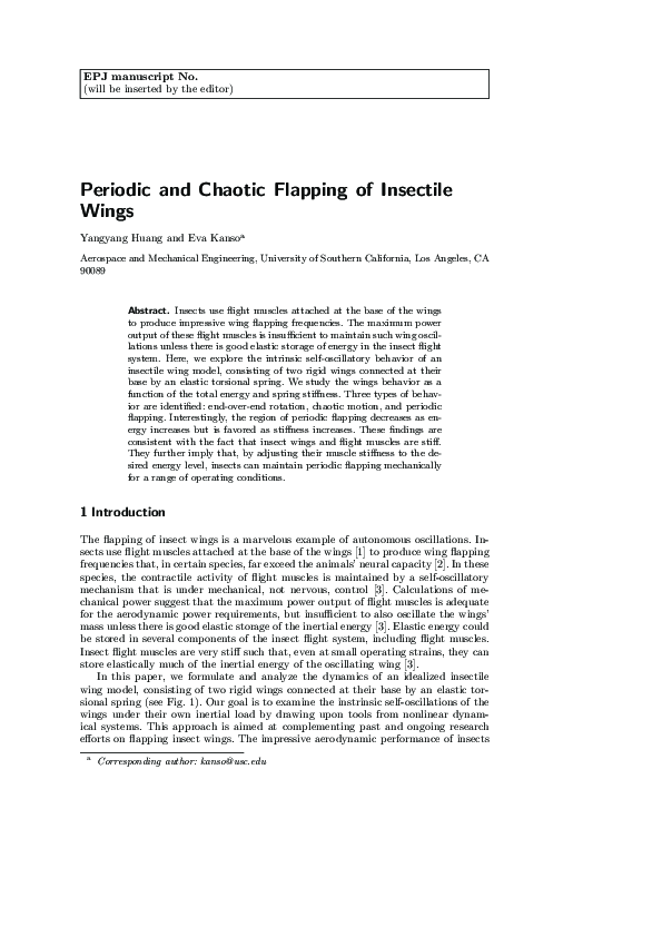 (PDF) Regular and chaotic flapping of insectile wings
