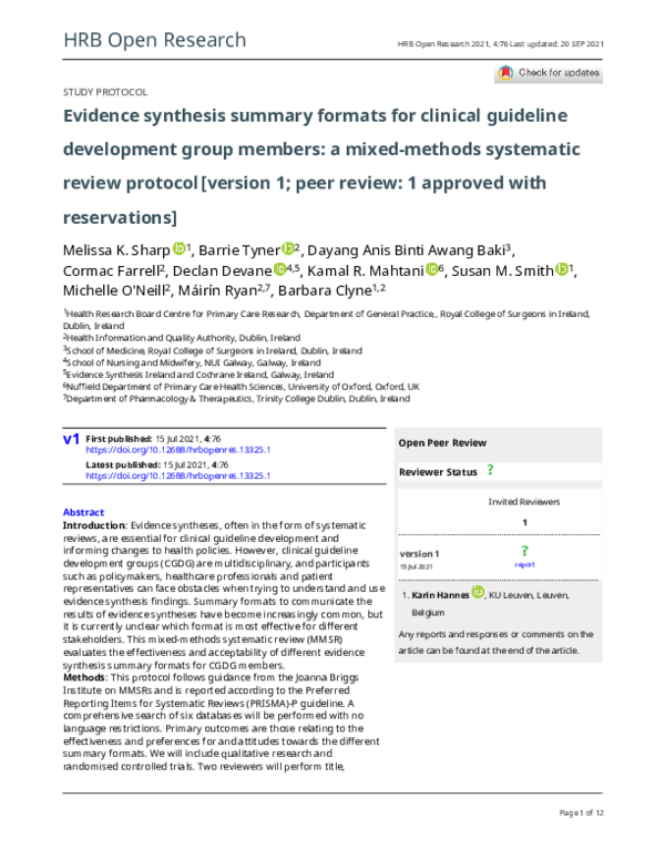 (PDF) Evidence synthesis summary formats for clinical guideline ...