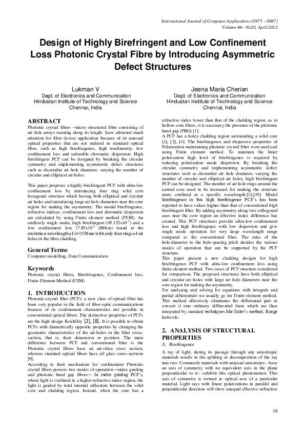 (PDF) Design of Highly Birefringent and Low Confinement Loss Photonic ...