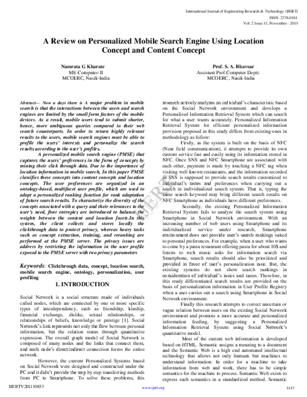 (PDF) A Review on Personalized Mobile Search Engine Using Location Concept and Content Concept