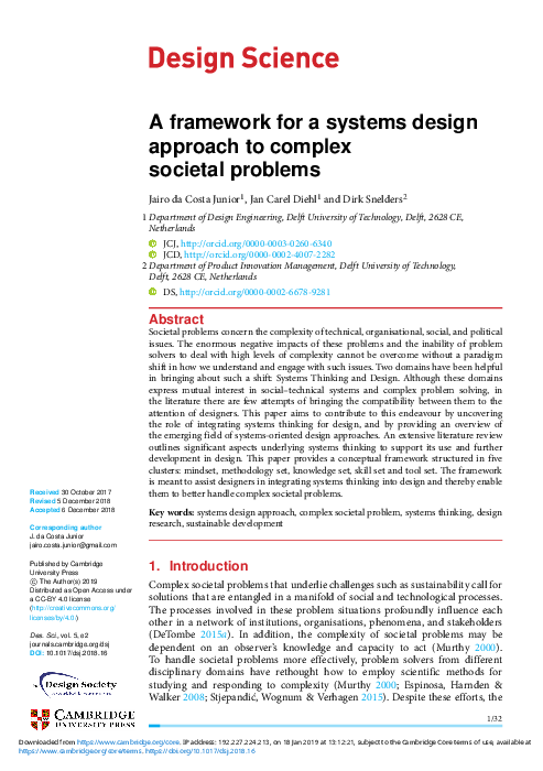 (PDF) A framework for a systems design approach to complex societal problems