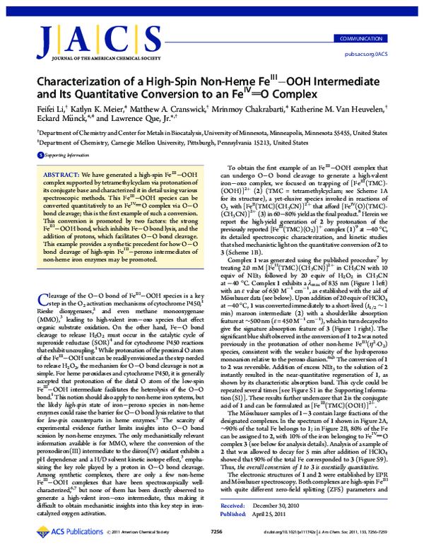 (PDF) Characterization of a High-Spin Non-Heme FeIII-OOH Intermediate ...