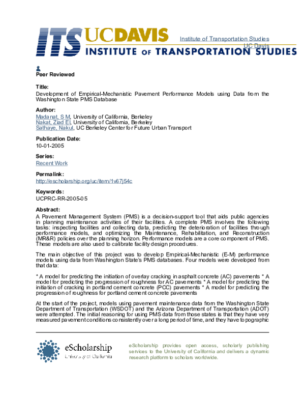 (PDF) Development of Empirical-Mechanistic Pavement Performance Models using Data from the ...