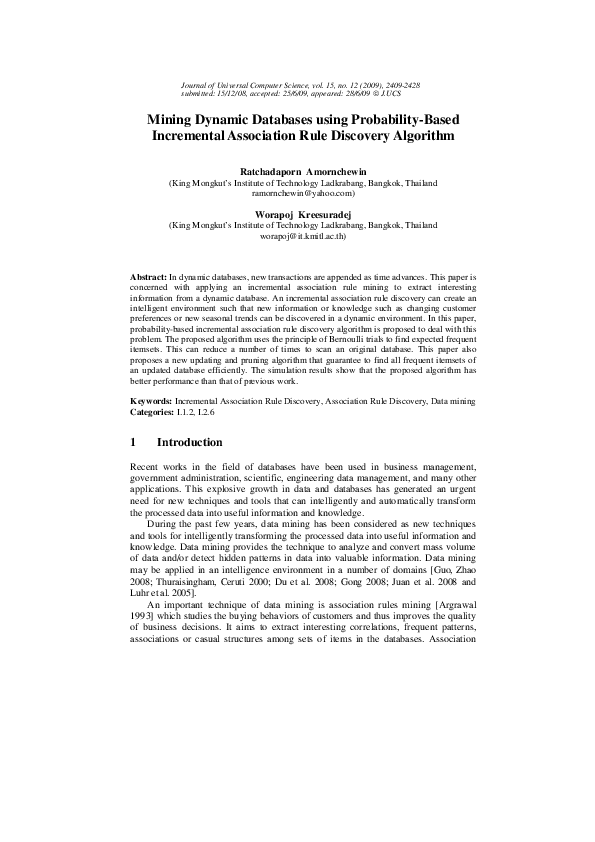 (PDF) Mining Dynamic Databases using Probability-Based Incremental Association Rule Discovery ...