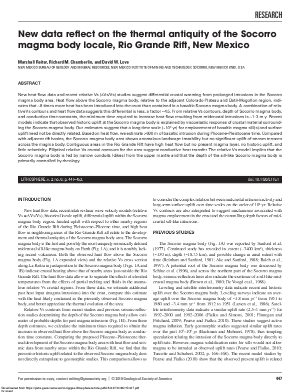 (PDF) New data reflect on the thermal antiquity of the Socorro magma ...