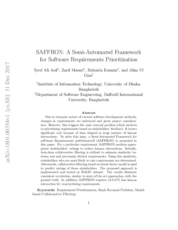 (PDF) SAFFRON: A Semi-Automated Framework for Software Requirements ...