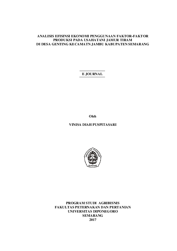 (PDF) Analisis Efisiensi Ekonomi Penggunaan Faktor-Faktor Produksi Pada Usahatani Jamur Tiram DI ...