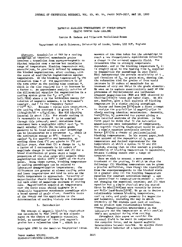 (PDF) Magnetic blocking temperatures of single-domain grains during ...