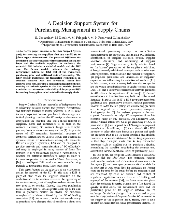 (PDF) A Decision Support System for Purchasing Management of Large Projects