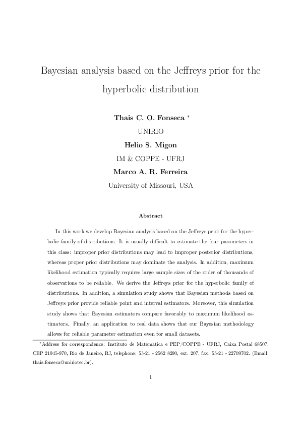 (PDF) Bayesian analysis based on the Jeffreys prior for the hyperbolic ...