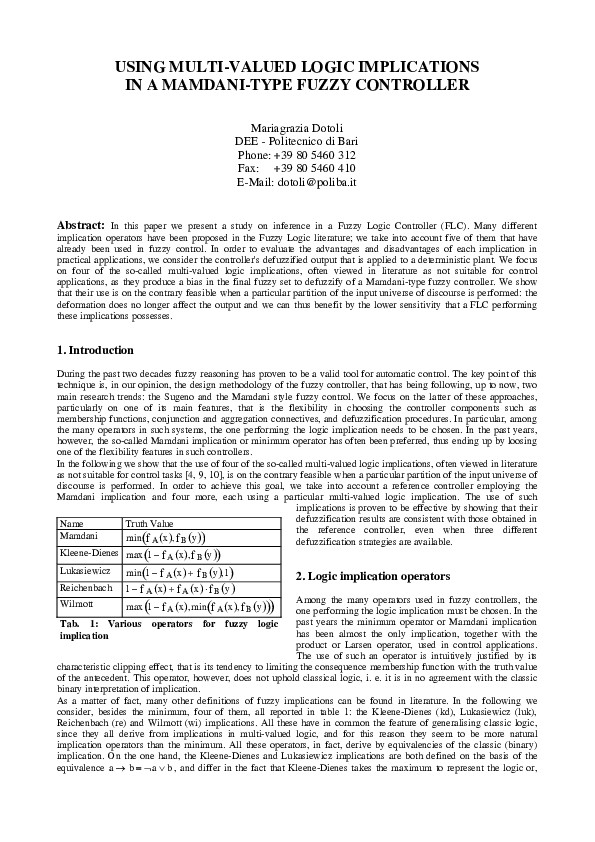Pdf Using Multi Valued Logic Implications In A Mamdani Type Fuzzy