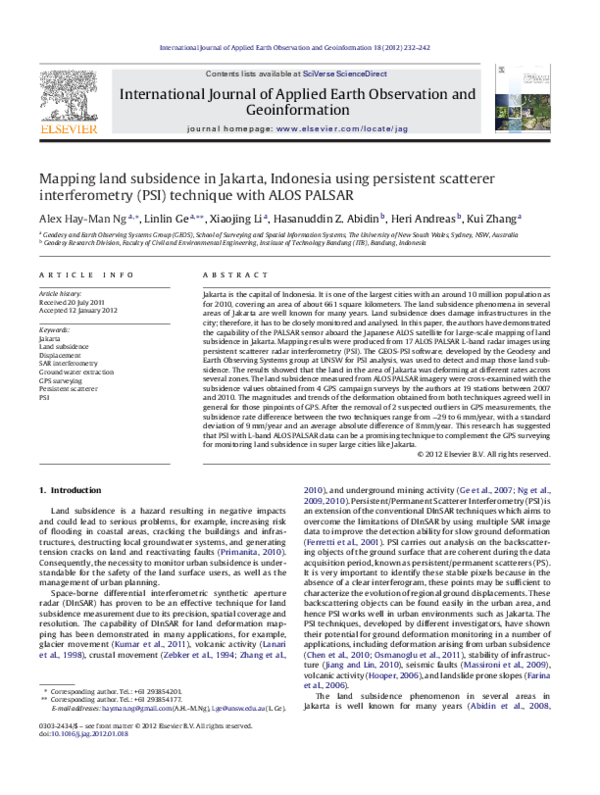 (PDF) Mapping land subsidence in Jakarta, Indonesia using persistent scatterer interferometry ...