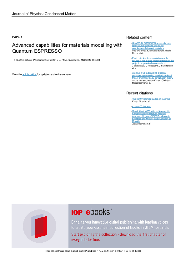 (PDF) Advanced capabilities for materials modelling with Quantum ESPRESSO