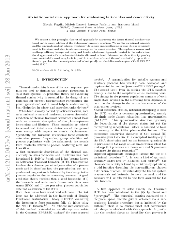 Pdf Ab Initio Variational Approach For Evaluating Lattice Thermal
