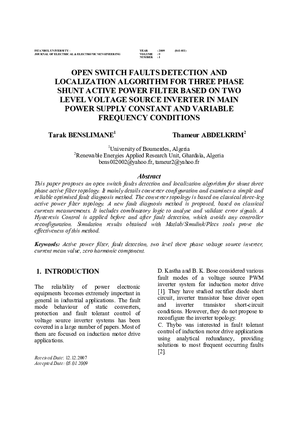 (PDF) Open switch faults detection and localization algorithm for three phase shunt active power ...