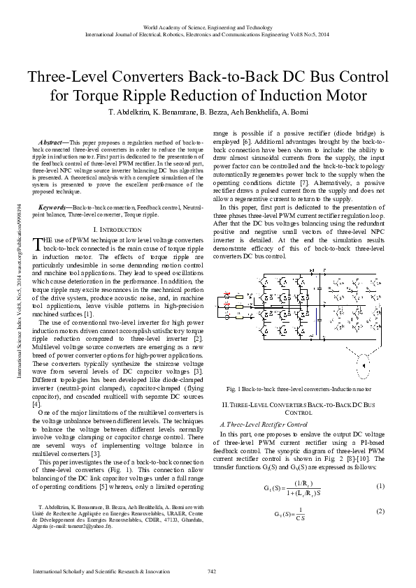 (PDF) Three-Level Converters Back-to-Back DC Bus Control for Torque Ripple Reduction of ...