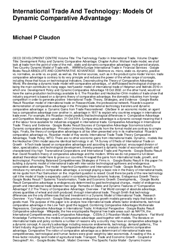 (PDF) International Trade and Technology: Models of Dynamic Comparative ...