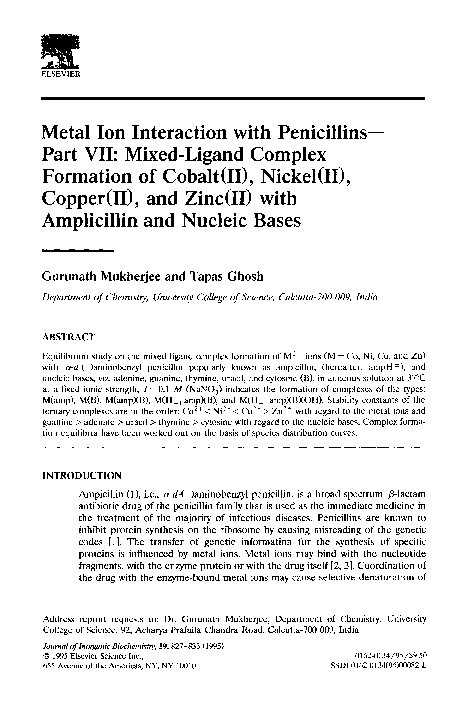 (PDF) Metal ion interaction with penicillins--Part VII: Mixed-ligand complex formation of cobalt ...