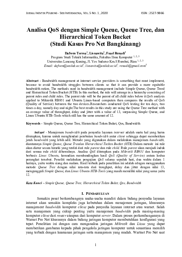 (PDF) Analisa Qos dengan Simple Queue, Queue Tree, dan Hierarchical Token Bucket (Studi Kasus ...