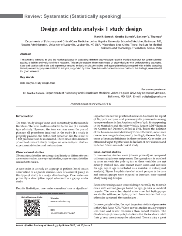 (PDF) Design and data analysis 1 study design