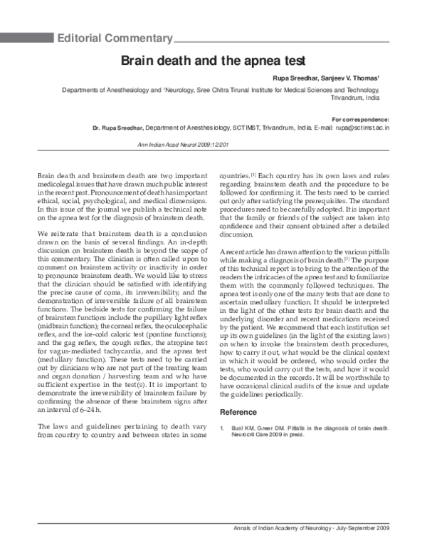 (PDF) Brain death and the apnea test