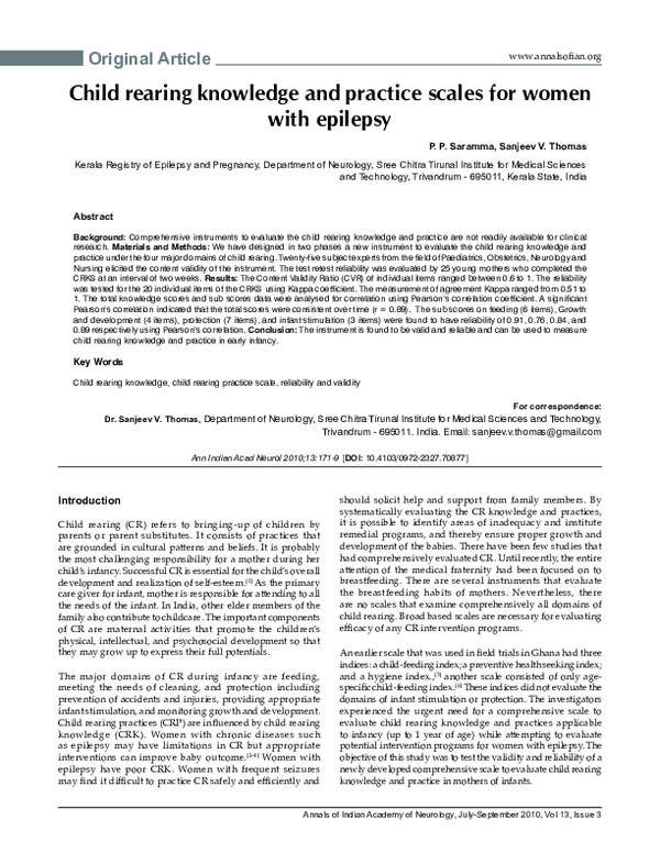 (PDF) Child rearing knowledge and practice scales for women with epilepsy