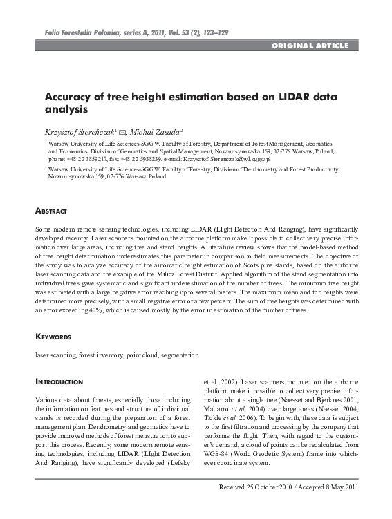 Pdf Lidar Based Estimation Of Tree Heights Accuracy