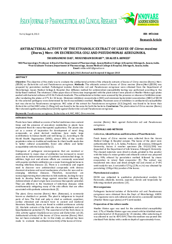 (PDF) Antibacterial Activity of the Ethanolic Extract