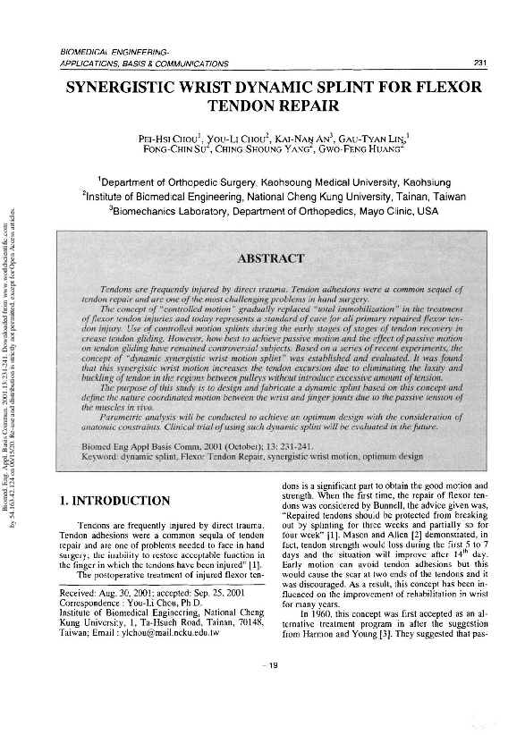 (PDF) Synergistic Wrist Dynamic Splint for Flexor Tendon Repair
