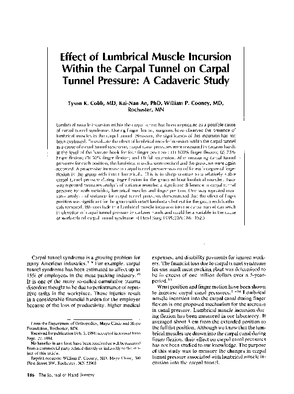 (PDF) Effect of lumbrical muscle incursion within the carpal tunnel on ...