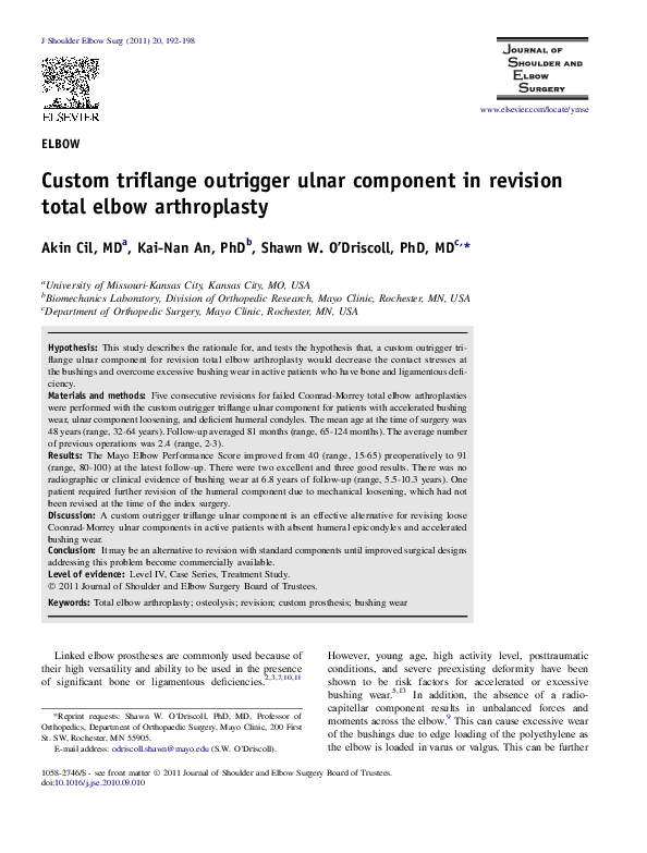 (PDF) Custom triflange outrigger ulnar component in revision total ...