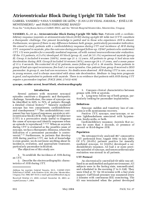 (PDF) Atrioventricular Block During Upright Tilt Table Test