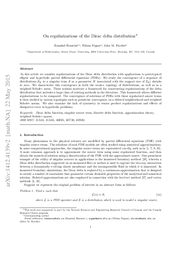 (PDF) On regularizations of the delta distribution