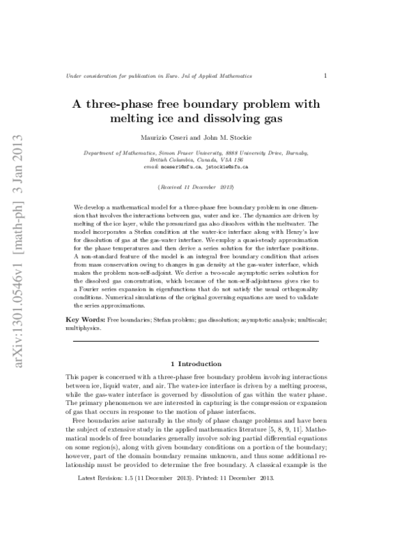 (PDF) A three-phase free boundary problem with melting ice and ...