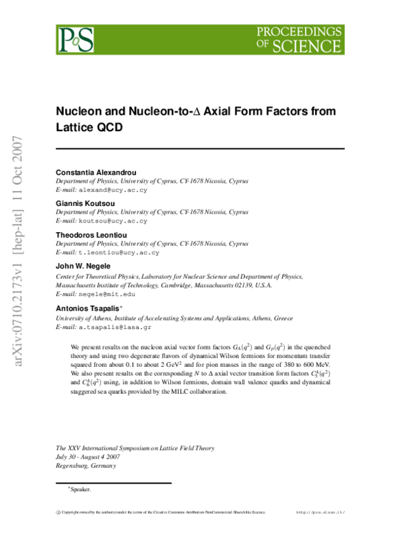 (PDF) Nucleon and Nucleon-to-Delta Axial Form Factors from Lattice QCD
