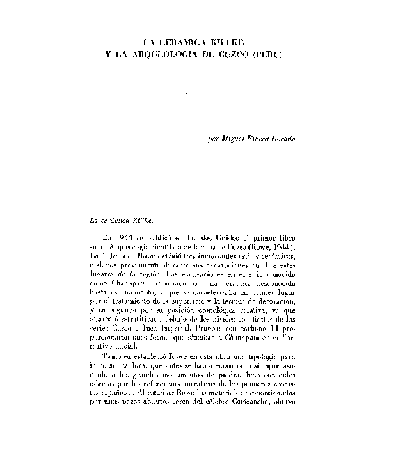 (PDF) La cerámica Killke y la arqueología de Cuzco (Perú)