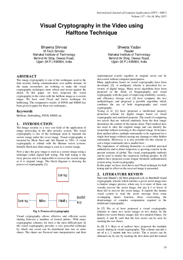 (PDF) Visual Cryptography in the Video using Halftone Technique