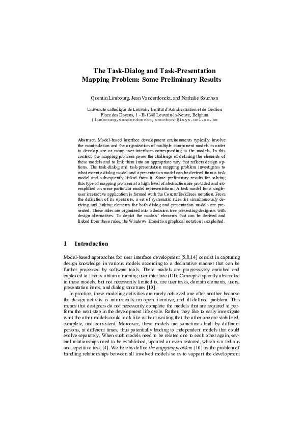(PDF) The Task-Dialog and Task-Presentation Mapping Problem: Some ...